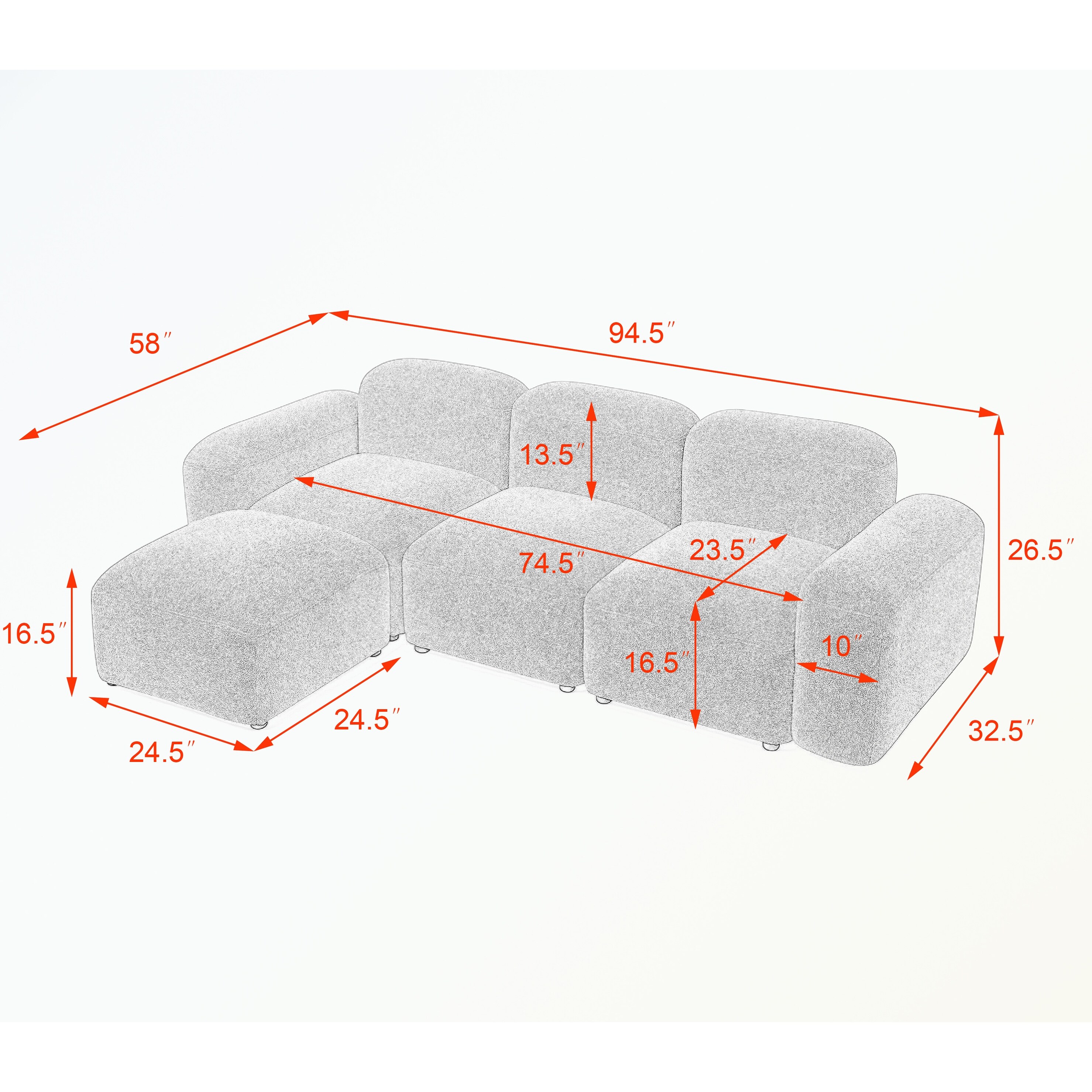 L-Shape Modular Sectional Sofa，Teddy Fabric – Overstock