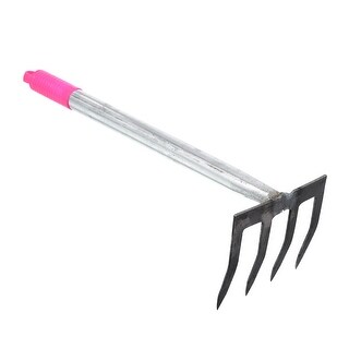 15.7" 4 Tines Hand Gardening Rake High Steel Loosening Soil Cultivator ...