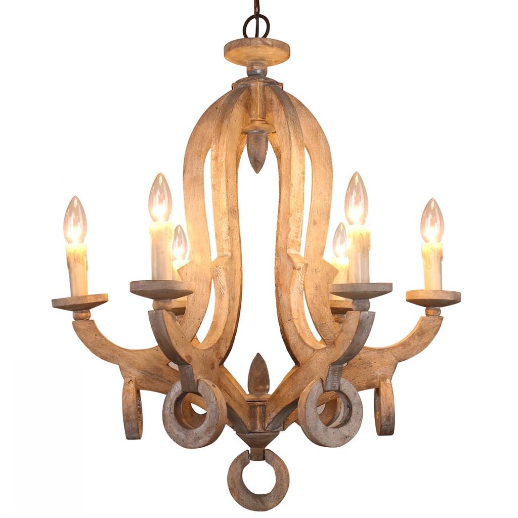 Oaks Aura Shabby Chic Candle-style 6-Light Wooden Chandelier, French ...