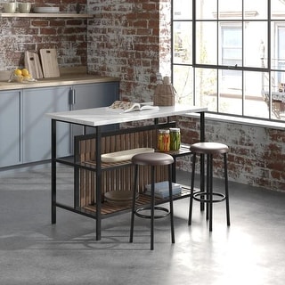 Kitchen Island with 5 Open Shelves, Industrial Dining Island Table with ...