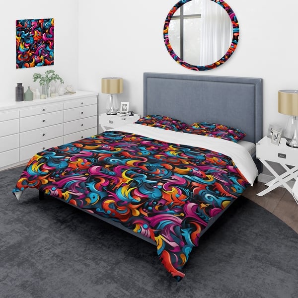 Designart "Popart Neon Graffiti Fusion III" Modern Bedding Cover Set ...
