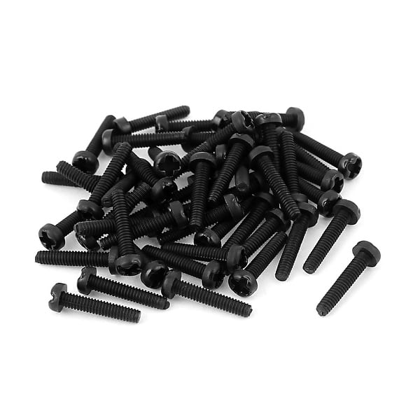 M2 X 10mm Plastic Phillips Cross Pan Head Machine Screws Black 50 Pcs