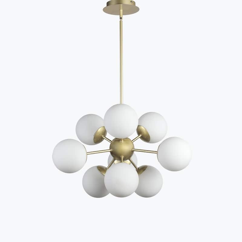 Satin Gold & White Globe Starburst 9 Light Sputnik Pendant Chandelier ...