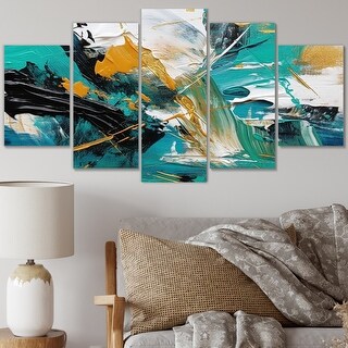 Designart "Teal Yellow Cubist Kaleidoscope" Cubism Multipanel Wall ...