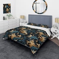 Designart "Damask Black And Golden Calligraphy Flourishes" Damask bed ...