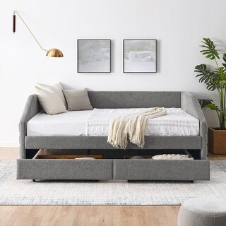 Upholstered Tufted Queen Daybed Sofa Bed Frame w/ 2 Drawers, Grey - Bed ...