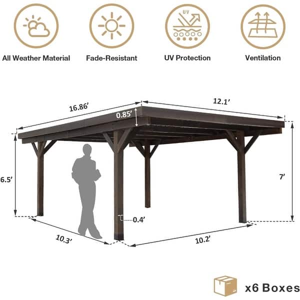 AECOJOY 17ft x 12ft Cedar Wooden Gazebo Pavilion w/Hard Top Slant Roof ...