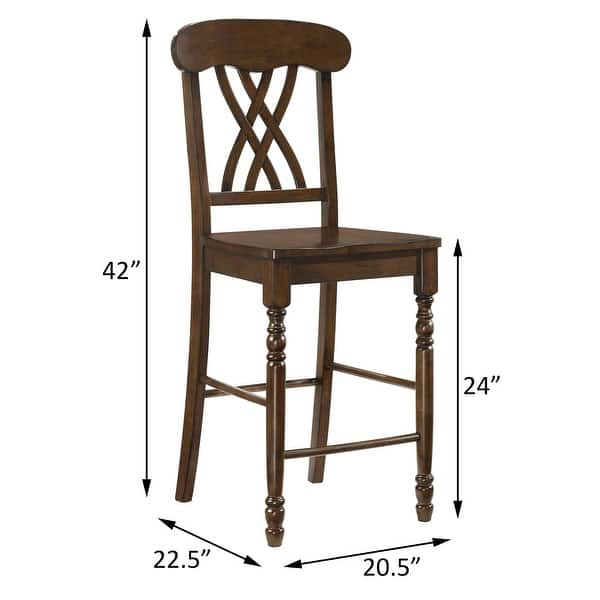 Walnut Cross Back Counter Height Stools Set of 2 with Wooden Turned ...