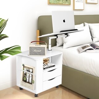 Sealy Height Adjustable Overbed End Table Wooden Nightstand with Swivel ...