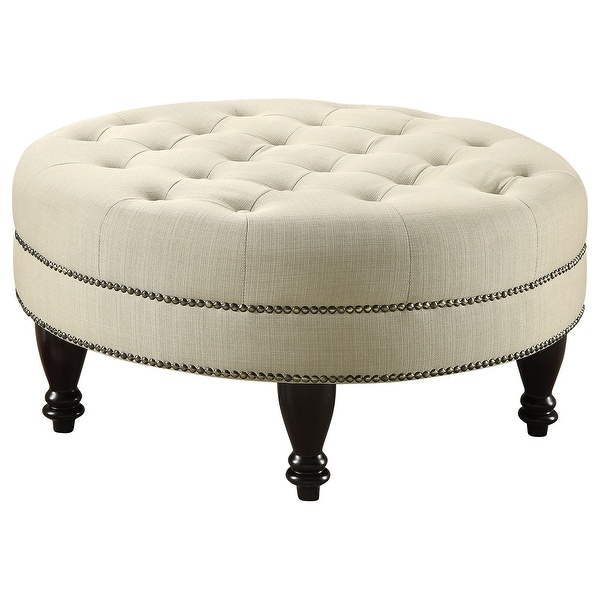 Yolanda 24" Upholstered Tufted Round Accent Ottoman - On Sale - Bed ...