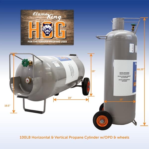 Flame King 100LB Horizontal & Vertical HOG Propane Tank Cylinder with ...