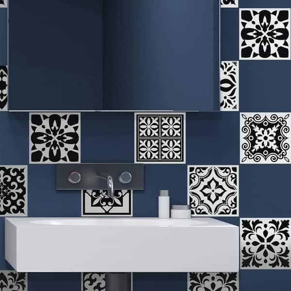 Walplus Calli Black White Mediterranean Wall Tile Stickers Peel and ...