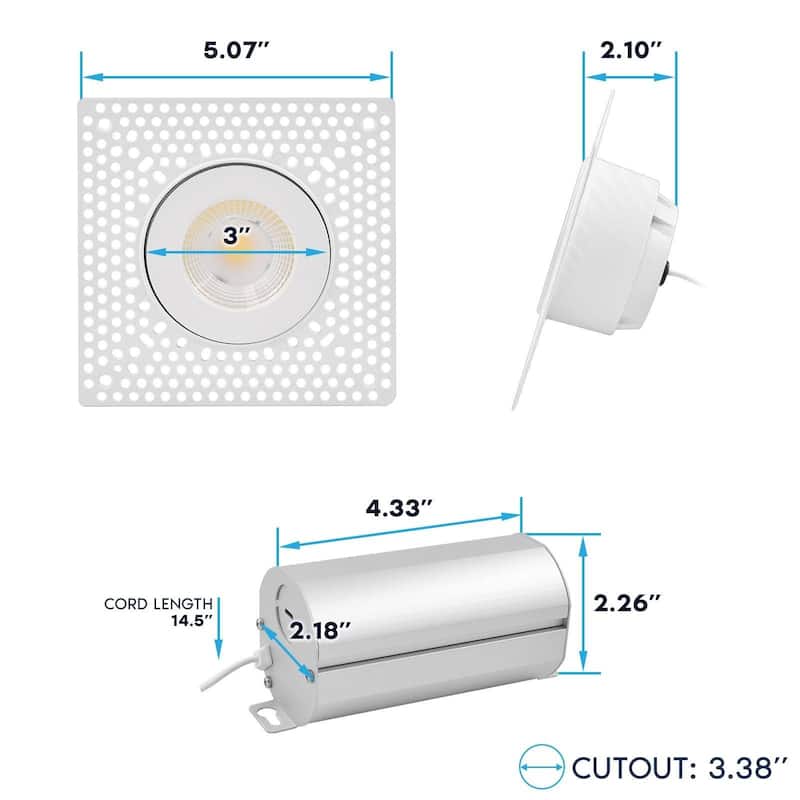 Luxrite 3 Inch Gimbal LED Trimless Recessed Light, 5CCT 2700K-5000K ...