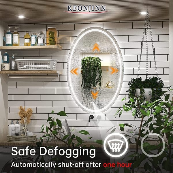 KEONJINN Oval Frameless Wall Mounted LED Bathroom Mirror Anti-Fog ...