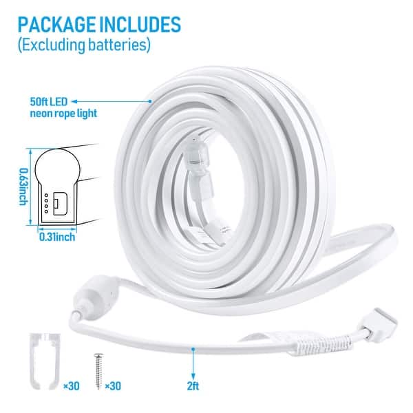 50FT LED Neon Rope Lights Outdoor, IP67 Waterproof, AC 120V - On Sale ...