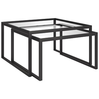 HomeRoots Set of Two 30" Black Glass And Steel Square Nested Coffee ...