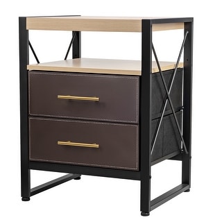 Gold Metal Frame Nightstand with 2 Drawers - Removable Fabric Bins ...