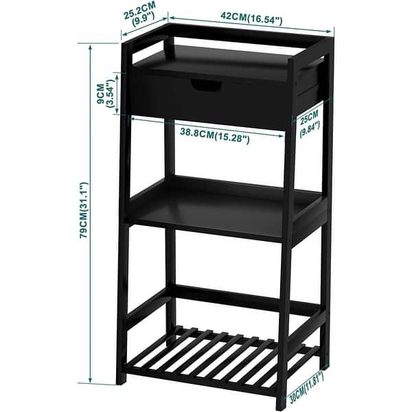 3 Tier Ladder Shelf Shoe Rack w/ Drawers Bamboo Shoes Rack Open ...