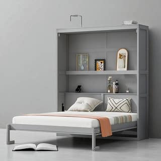 Queen Wall Murphy Bed Cabinet with Dual-Piston Lift, Flexible Slats & Storage Shelves - Bed Bath ...