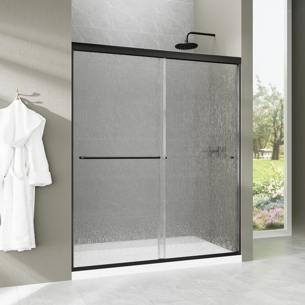 60in W x 70in H Sliding Shower Door With Rain Pattern Glass And Handle ...
