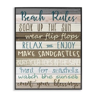 Stupell Nautical Fun Beach Rules List Rustic Boardwalk Sign Framed Wall ...
