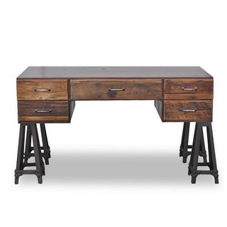 55 Inch 5 Drawer Revolution Desk, Eiffel Tower Shape Black Iron Legs ...