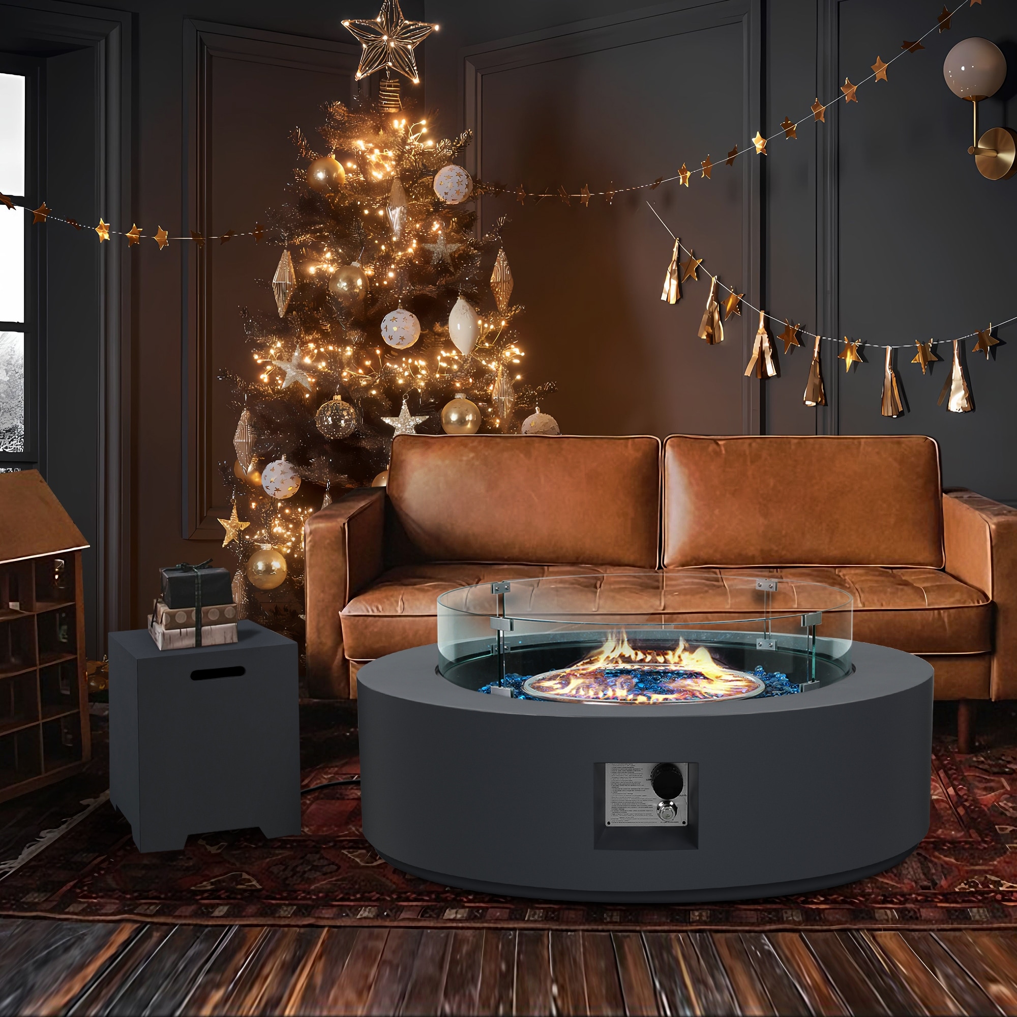 Aidan Circular 50K BTU Outdoor Gas Fire Pit Table with Tank Holder by ...