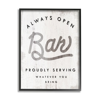 Stupell Always Open BYOB Bar Sign Funny Drinking Phrase Framed Wall Art ...