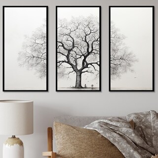 Designart "White And Grey Minimalism Maple Tree I" Tree Maple Framed ...