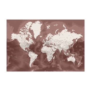 Highly detailed world map in maroon Hikmat Maps Art Print/Poster - Bed ...