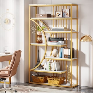 71-inch Tall Etagere Bookcase Bookshelf with Half-moon Design for Home ...