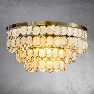 CraftHome 4-Light Unique/Statement Round Coastal Capiz Shell Tiered ...