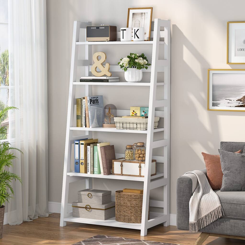 Industrial 5-tier Tall Bookshelf Ladder Bookcase - Overstock - 34319992
