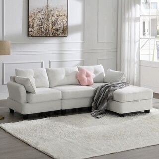 4 Seater Teddy Velvet L-shaped Sectional Sofa w/ USB & Ottoman - Bed ...