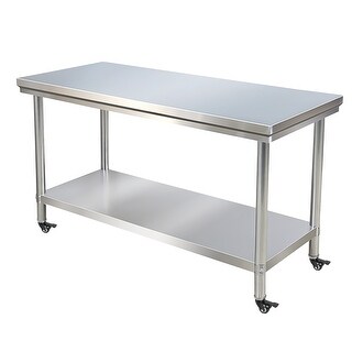 Stainless Steel Work Table Kitchen Food Prep Table with Wheels - Bed ...