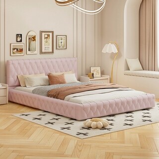 Pink Grounded Bed Tufted Upholstered Bed Frame - Queen Size - Bed Bath ...