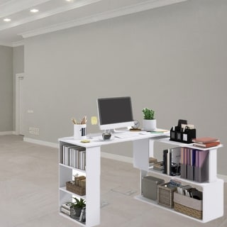 360° Rotating L Shaped Desk with Storage Shelves and Bookcase, Compact ...