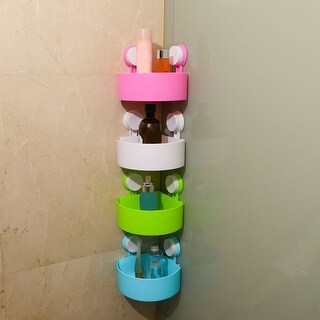 Adhesion Wall Mount Plastic Corner Shower Basket Rack Bin Storage ...
