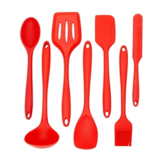 Red Kitchen Utensils Set, Silicone 7 Piece Cooking Set Rubber Spatulas ...