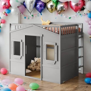 Full Size House Loft Bed With Ladder and Solid Construction for Home ...