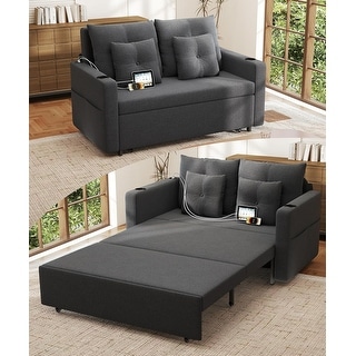 3-in-1 Convertible Pull-Out Sleeper Loveseat with Cup Holders & USB ...
