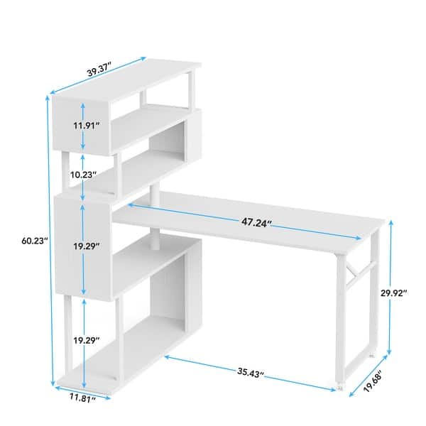 L-Shaped Rotating Computer Desk with 5 Shelves Bookshelf - Bed Bath ...