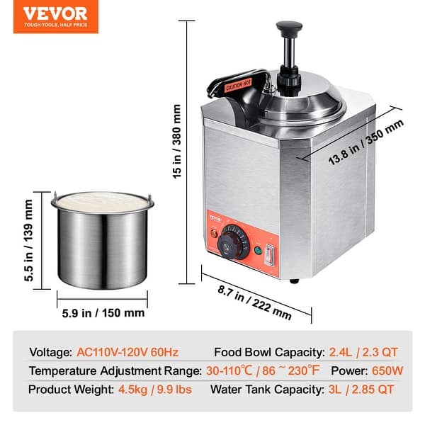 VEVOR 80-1300W Electric Cheese Sauce Warmer Cheese Dispenser with Pump ...