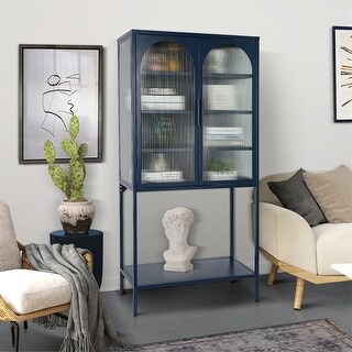 Tempered Glass Storage Cabinet with 2 Doors and Adjustable Shelves ...