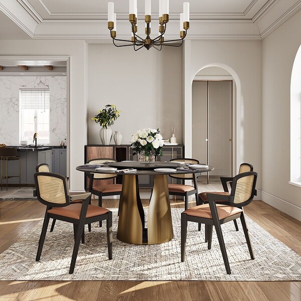 Modern Round White Dining Table Sintered Stone Tabletop Solid Black Carbon Steel Base On Sale Bed Bath Beyond 36858387