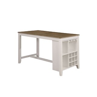 White and Light Oak Counter Height Table with Storage Shelf Base ...