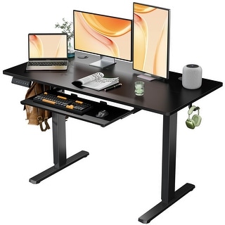 Electric Standing Desk with Keyboard Tray Large Ergonomic Computer Desk ...