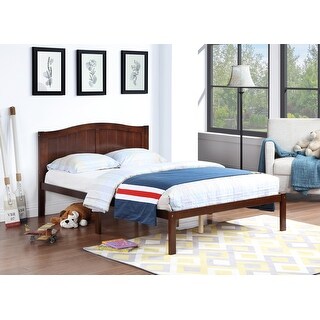 Brown Full Size Bed Frame with Headboard - Sturdy Pine Wood, 12 Slats ...