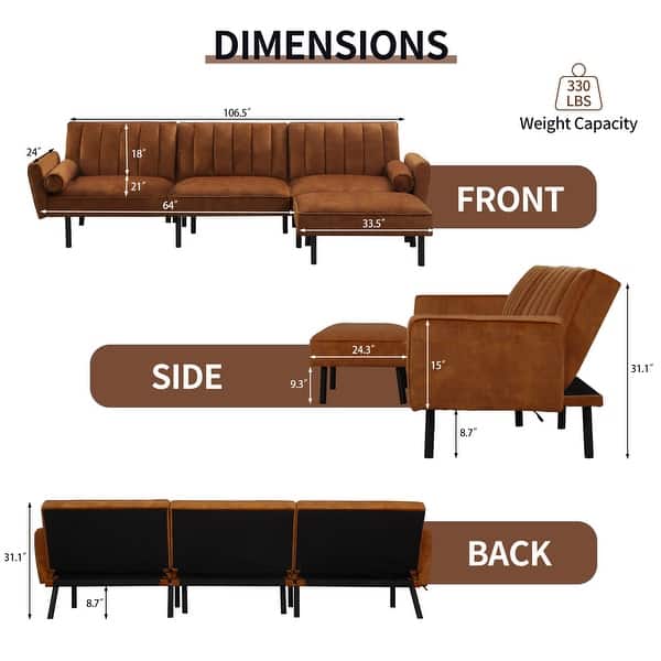 Velvet Sectional Convertible Sofa with Chaise, L Shape Sectional Sofa ...
