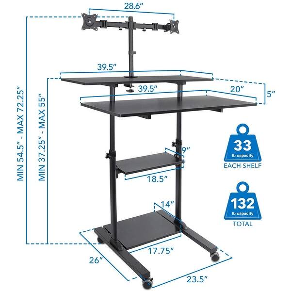 Mount-It! Black Mobile Computer Desk with Dual Monitor Mount | Height ...